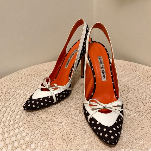 Manolo Blahnik | Shoes | Manolo Blahnik Polka Dot Pointed Toe Slingback ...